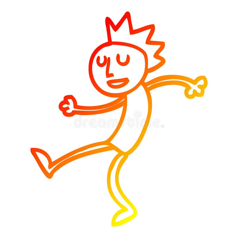 A Creative Warm Gradient Line Drawing Cartoon Dancing Man Stock Vector ...