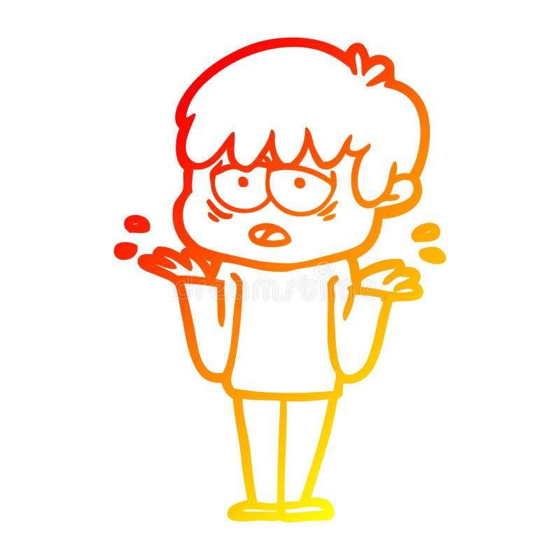 A Creative Warm Gradient Line Drawing Cartoon Exhausted Boy Shrugging ...