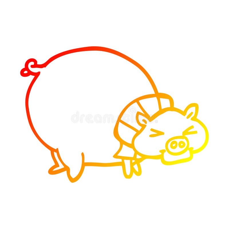 A Creative Warm Gradient Line Drawing Cartoon Fat Pig Stock Vector ...