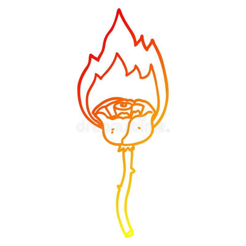 A Creative Warm Gradient Line Drawing Cartoon Flaming Rose Stock Vector ...