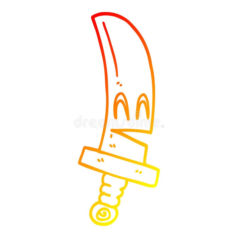 A Creative Warm Gradient Line Drawing Cartoon Happy Magical Sword Stock ...