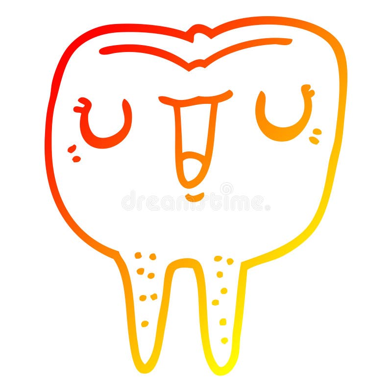 A Creative Warm Gradient Line Drawing Cartoon Happy Tooth Stock Vector ...