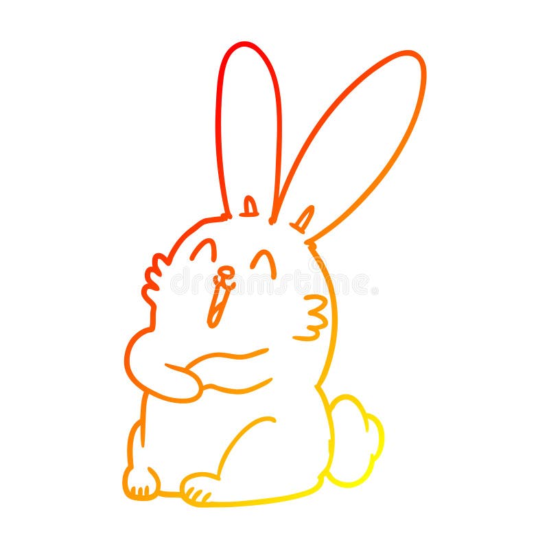 A Creative Warm Gradient Line Drawing Cartoon Laughing Bunny Rabbit ...