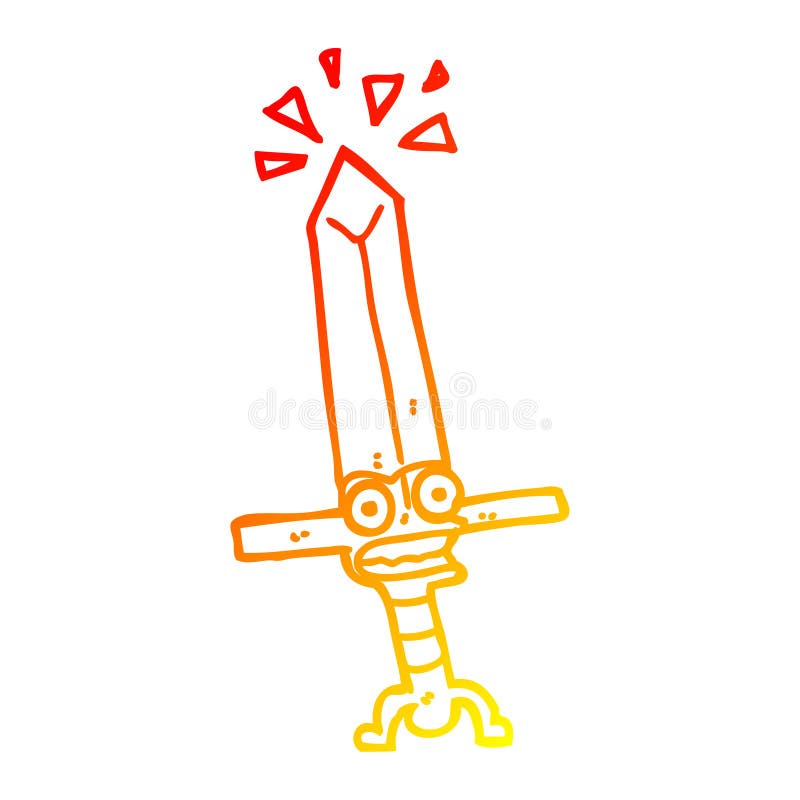 A Creative Warm Gradient Line Drawing Cartoon Magic Sword Stock Vector ...