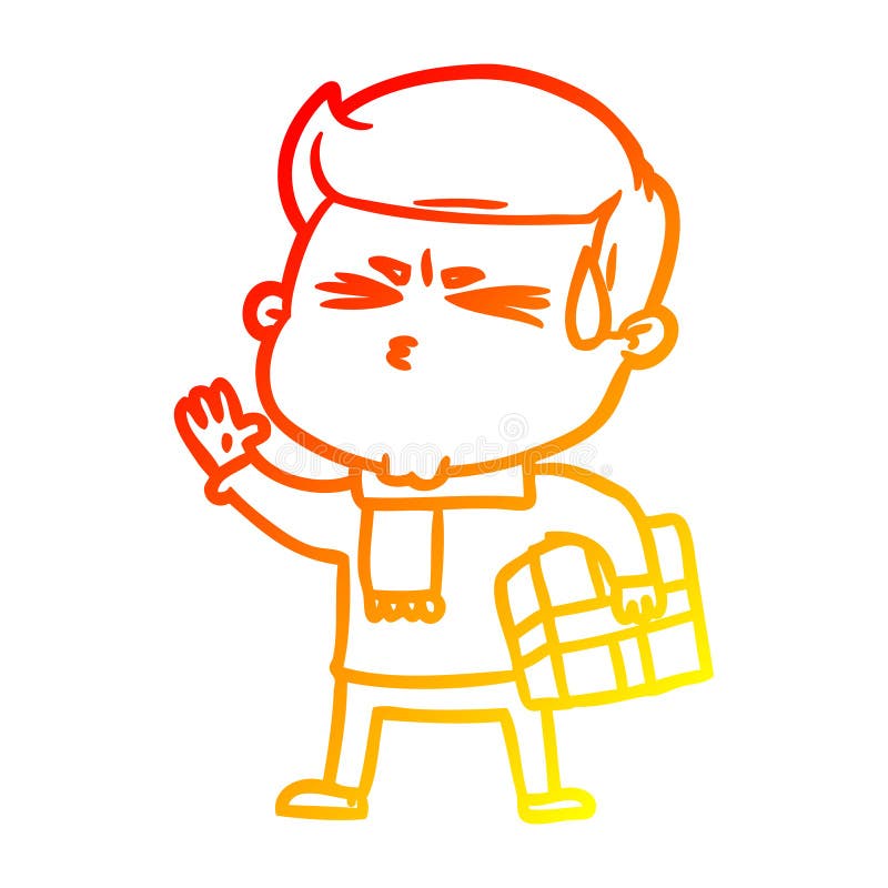 A Creative Warm Gradient Line Drawing Cartoon Man Sweating Stock Vector ...