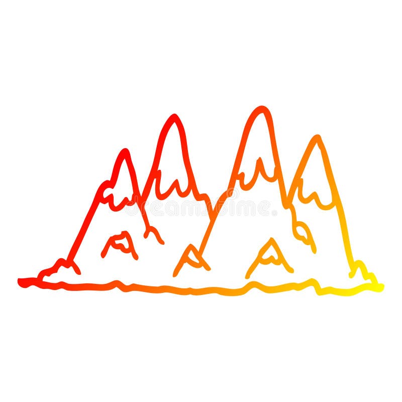 A Creative Warm Gradient Line Drawing Cartoon Mountain Range Stock ...