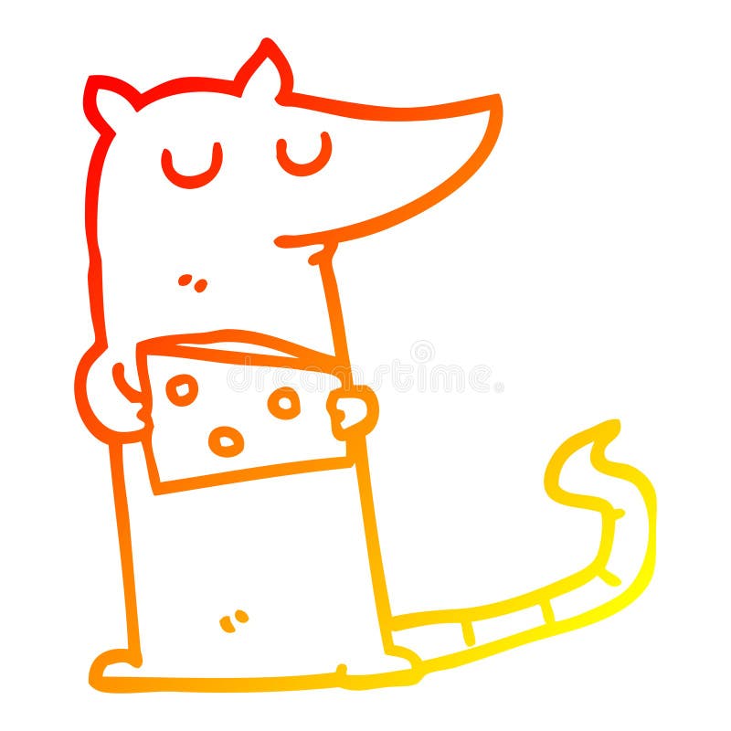 A Creative Warm Gradient Line Drawing Cartoon Mouse with Cheese Stock ...