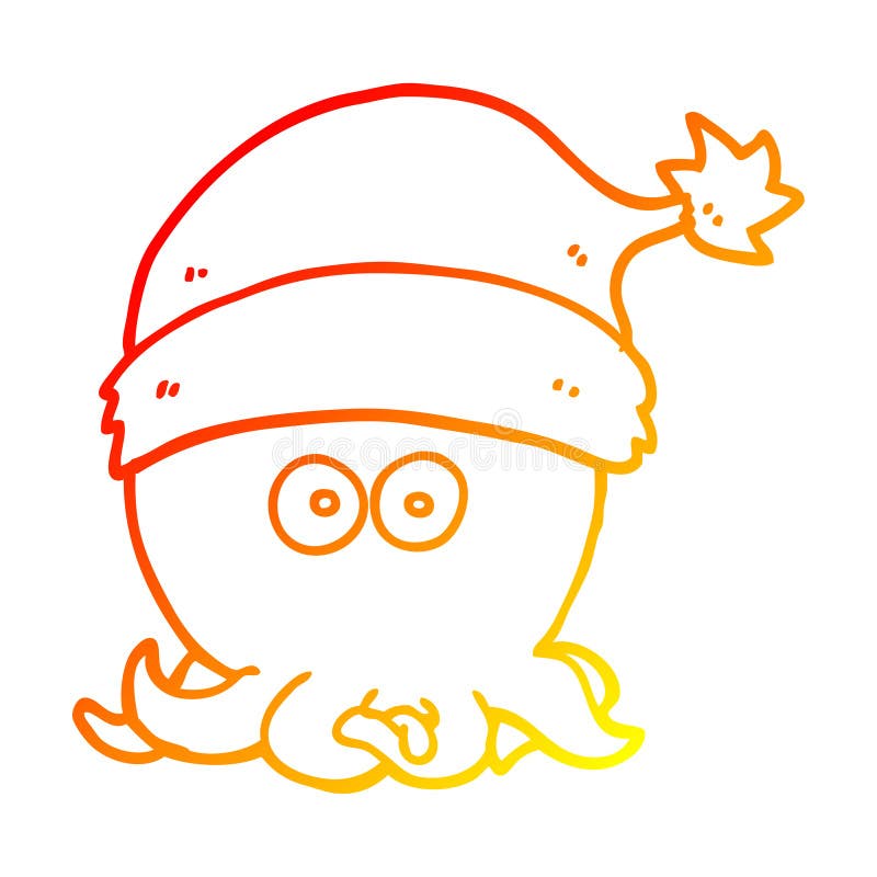 A Creative Warm Gradient Line Drawing Cartoon Octopus Wearing Christmas ...
