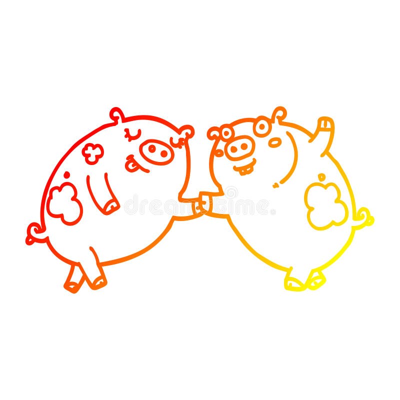A Creative Warm Gradient Line Drawing Cartoon Pigs Dancing Stock Vector ...