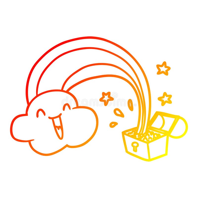 Rainbow Treasure Chest Pot Gold Cloud Magical Cartoon Rainbow Line ...