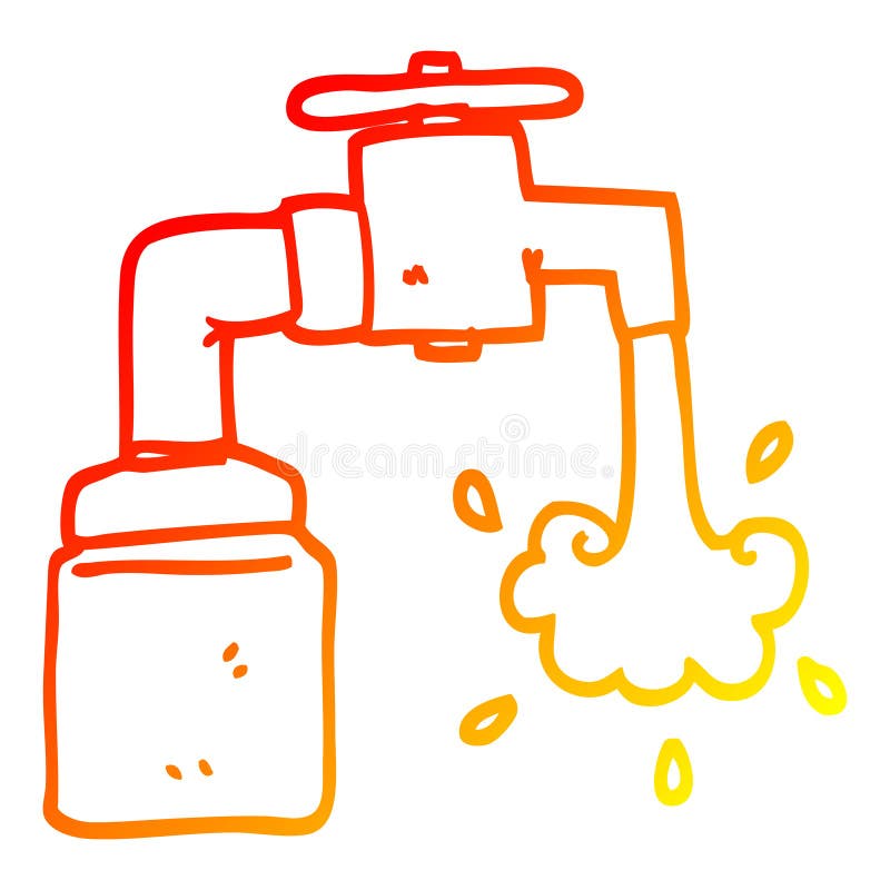 A Creative Warm Gradient Line Drawing Cartoon Running Faucet Stock ...