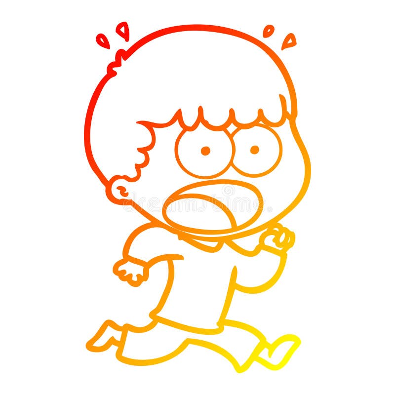 A Creative Warm Gradient Line Drawing Cartoon Shocked Man Running Away ...