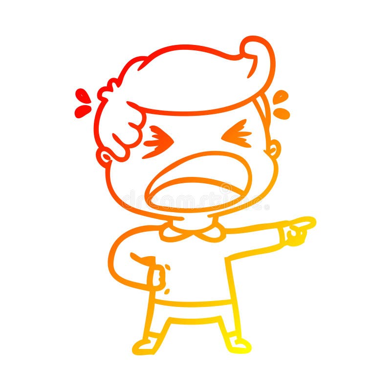 A Creative Warm Gradient Line Drawing Cartoon Shouting Man Pointing ...