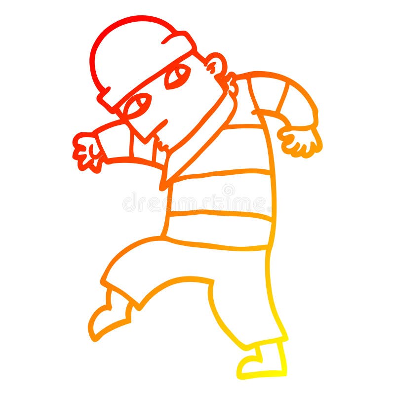 A Creative Warm Gradient Line Drawing Cartoon Sneaking Thief Stock ...