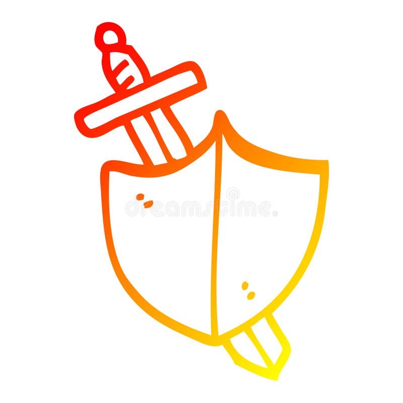 A Creative Warm Gradient Line Drawing Cartoon Sword and Shield Stock ...