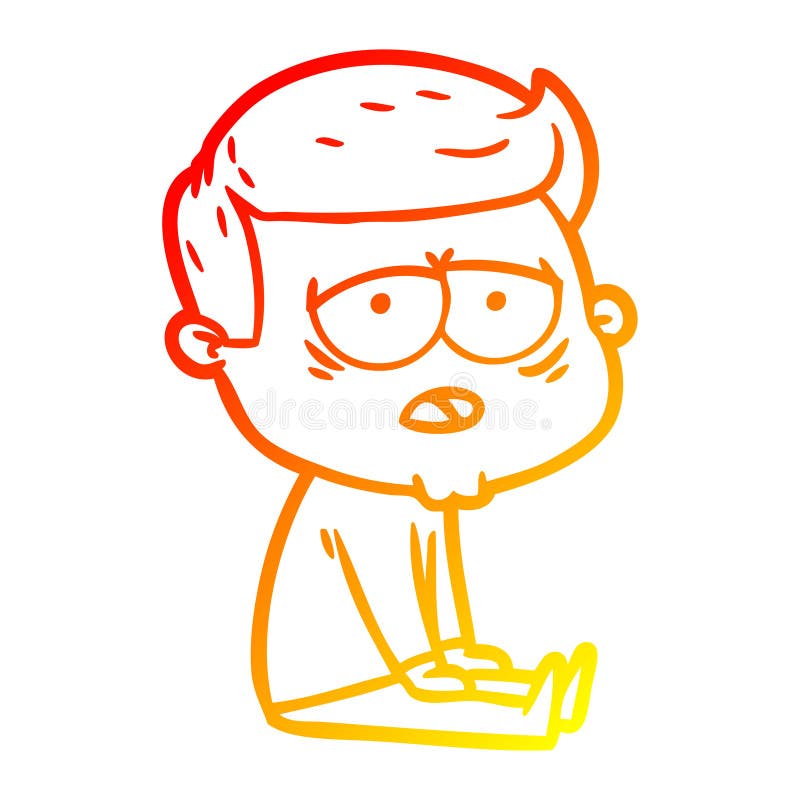 A Creative Warm Gradient Line Drawing Cartoon Tired Man Stock Vector ...