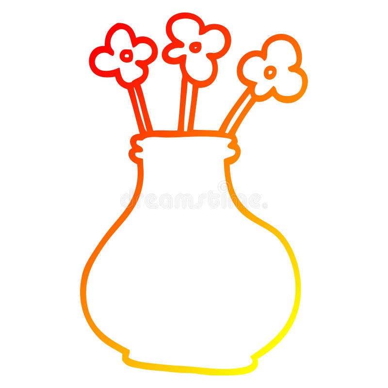 A Creative Warm Gradient Line Drawing Cartoon Vase with Flowers Stock ...
