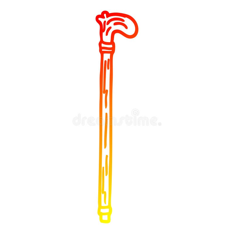 A Creative Warm Gradient Line Drawing Cartoon Walking Stick Stock Vector - Illustration of cane ...
