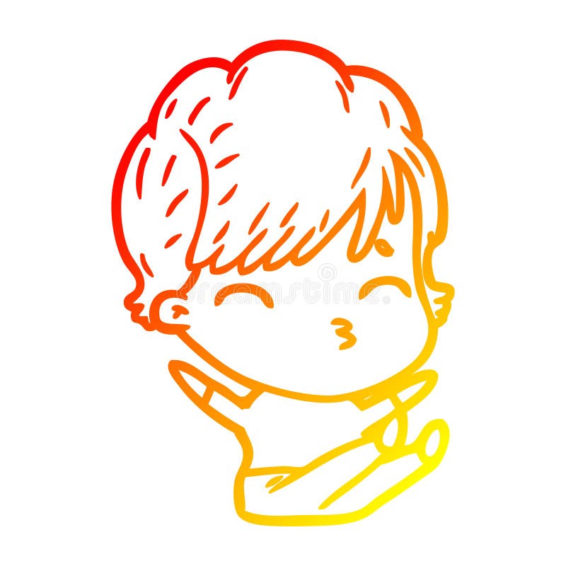 A Creative Warm Gradient Line Drawing Cartoon Woman Thinking Stock ...