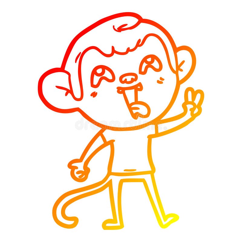 A Creative Warm Gradient Line Drawing Crazy Cartoon Monkey Giving Peace ...