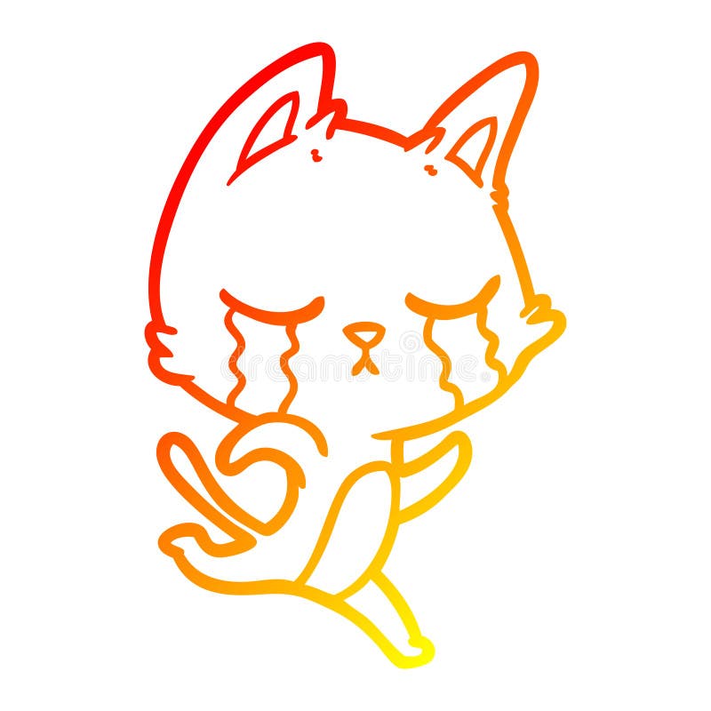A Creative Warm Gradient Line Drawing Crying Cartoon Cat Stock Vector ...