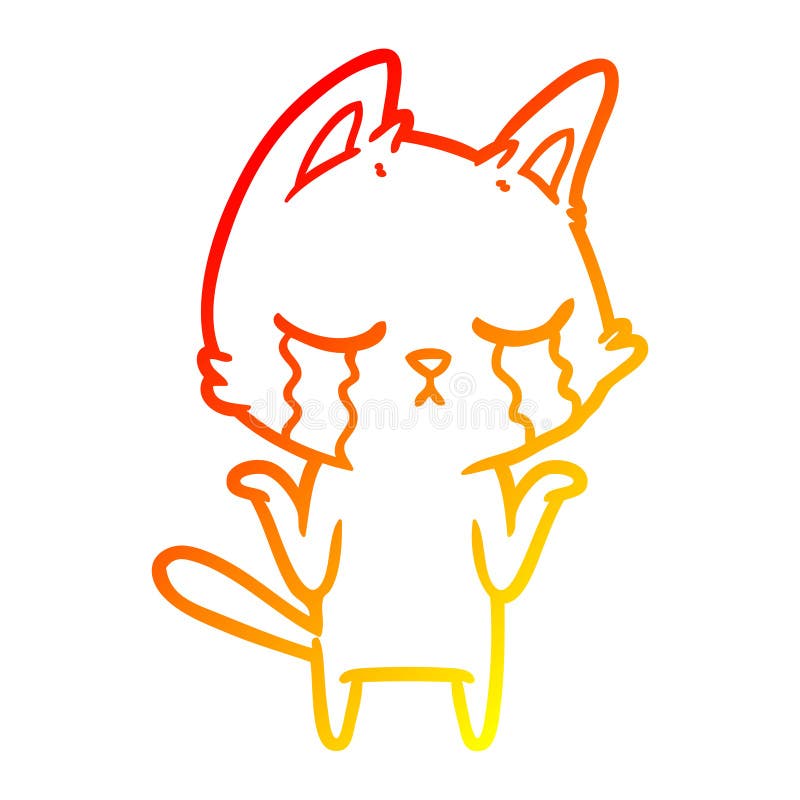 A Creative Warm Gradient Line Drawing Crying Cartoon Cat Shrugging ...