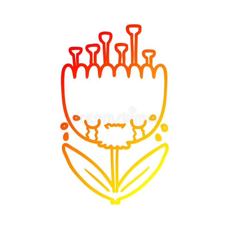 A Creative Warm Gradient Line Drawing Crying Cartoon Flower Stock ...