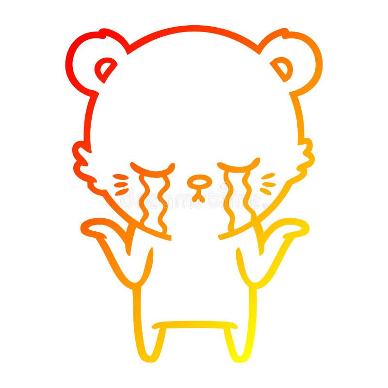 A Creative Warm Gradient Line Drawing Crying Cartoon Polar Bear ...