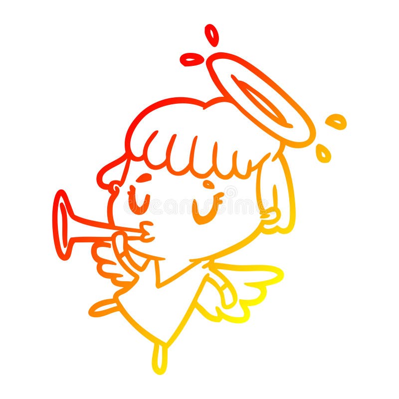A Creative Warm Gradient Line Drawing Cute Angel Stock Vector ...
