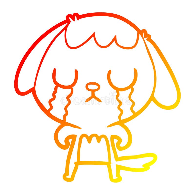 A Creative Warm Gradient Line Drawing Cute Cartoon Dog Crying Stock ...