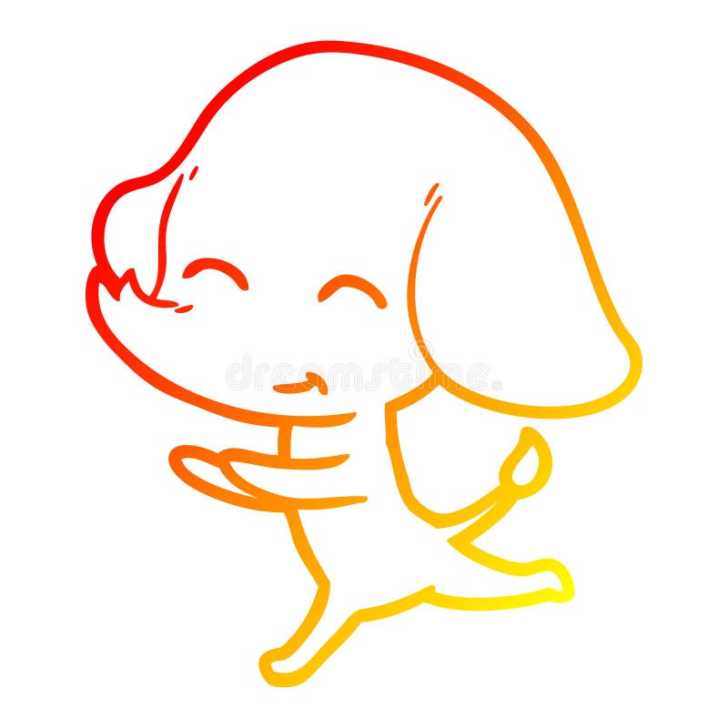 A Creative Warm Gradient Line Drawing Cute Cartoon Elephant Running ...