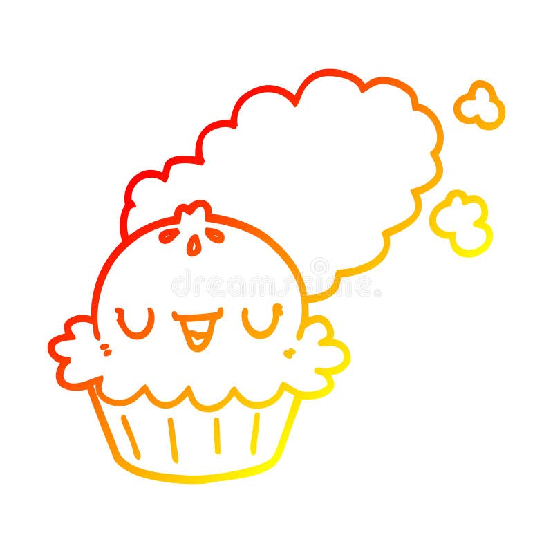 A Creative Warm Gradient Line Drawing Cute Cartoon Pie Stock Vector ...
