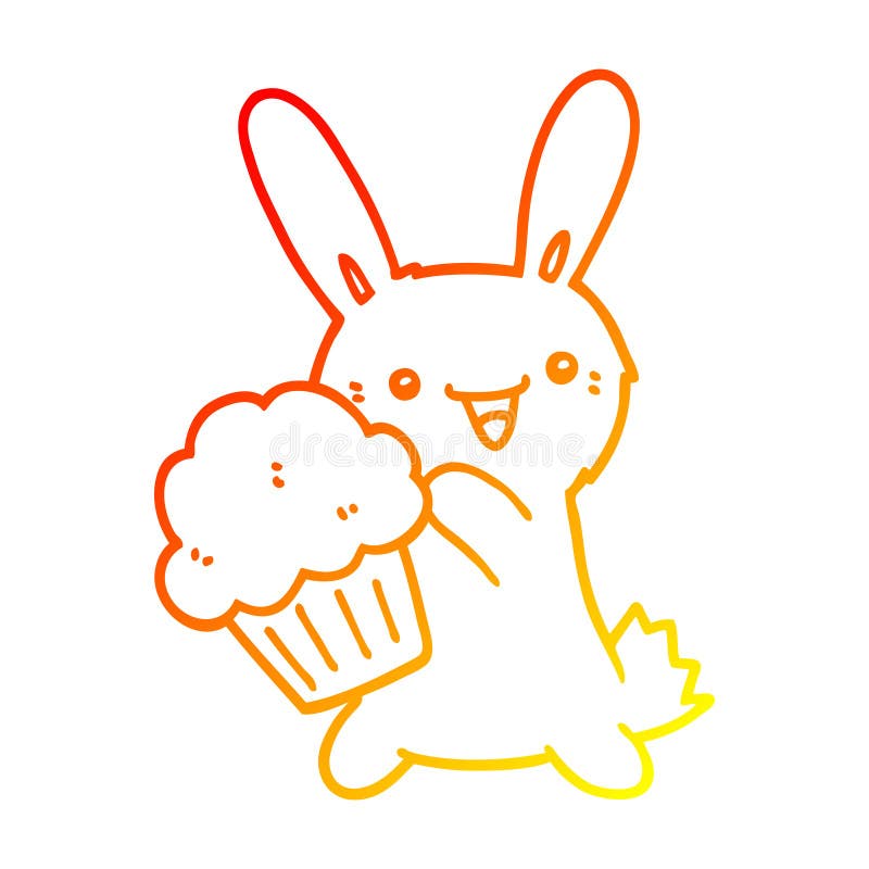 A Creative Warm Gradient Line Drawing Cute Cartoon Rabbit with Muffin ...