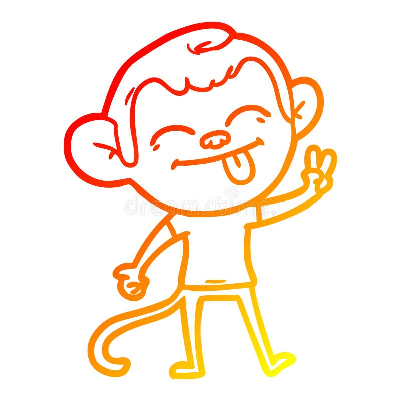 A Creative Warm Gradient Line Drawing Funny Cartoon Monkey Making Peace ...