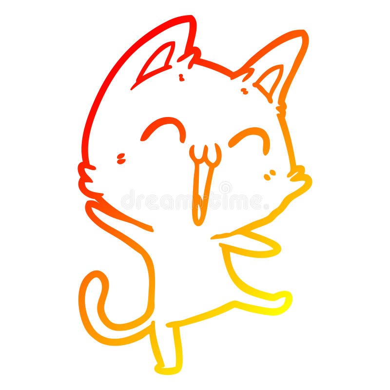 A Creative Warm Gradient Line Drawing Happy Cartoon Cat Meowing Stock ...