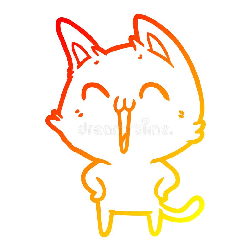 A Creative Warm Gradient Line Drawing Happy Cartoon Cat Meowing Stock ...