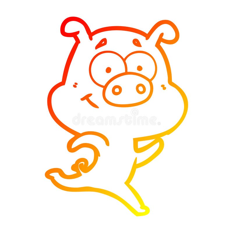 A Creative Warm Gradient Line Drawing Happy Cartoon Pig Running Stock ...