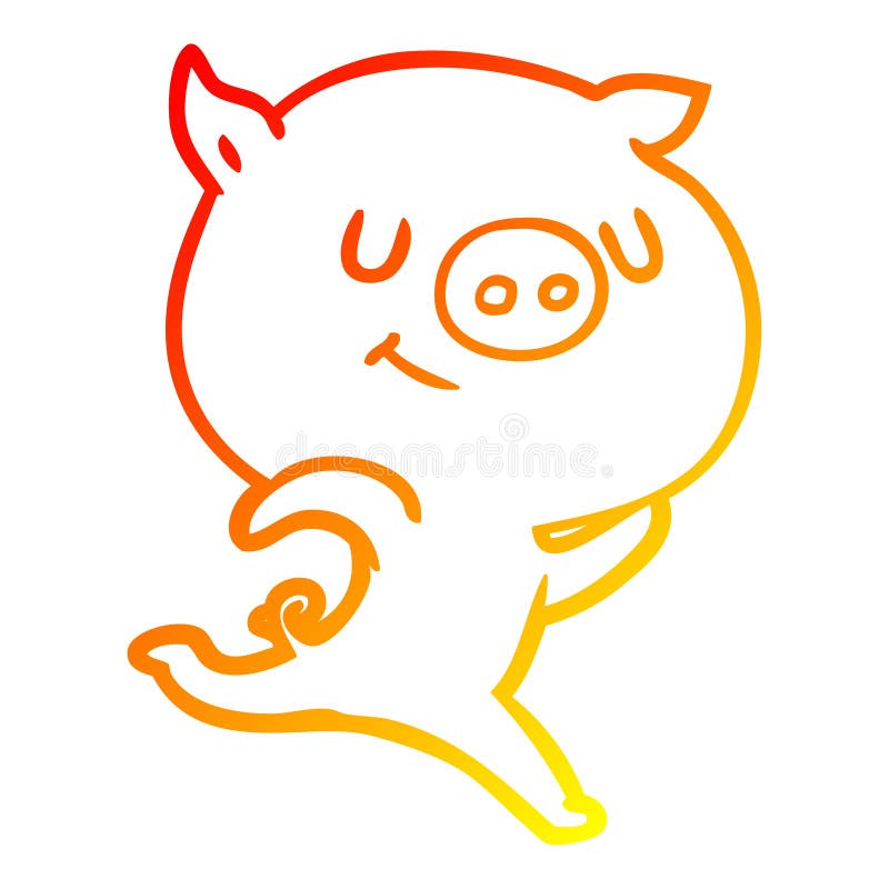 A Creative Warm Gradient Line Drawing Happy Cartoon Pig Running Stock ...