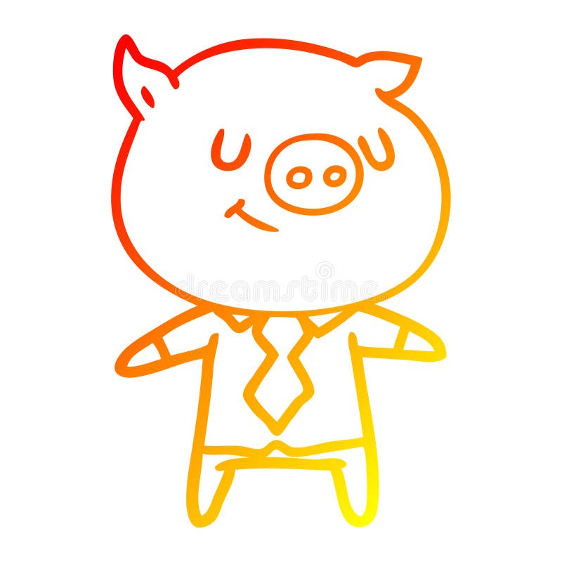 A Creative Warm Gradient Line Drawing Happy Cartoon Smart Pig Stock ...
