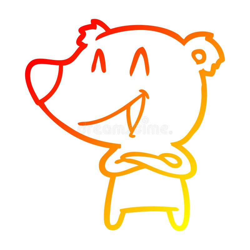 A Creative Warm Gradient Line Drawing Laughing Bear with Crossed Arms ...