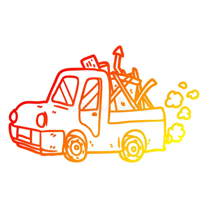 A Creative Warm Gradient Line Drawing Old Truck Full of Junk Stock ...