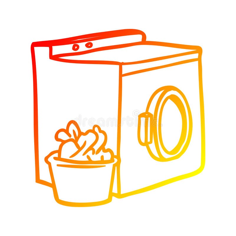 A Creative Warm Gradient Line Drawing Washing Machine and Laundry Stock ...