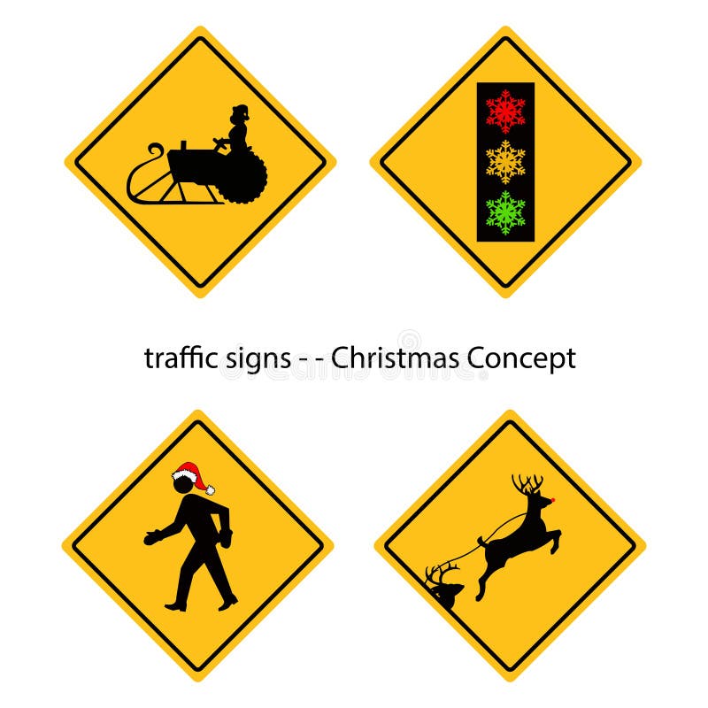 Creative Warning Traffic Signs with Christmas Concept, Vector Stock ...