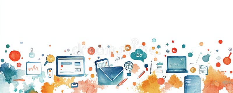 A Creative Watercolor Illustration Featuring Various Digital Tools and ...