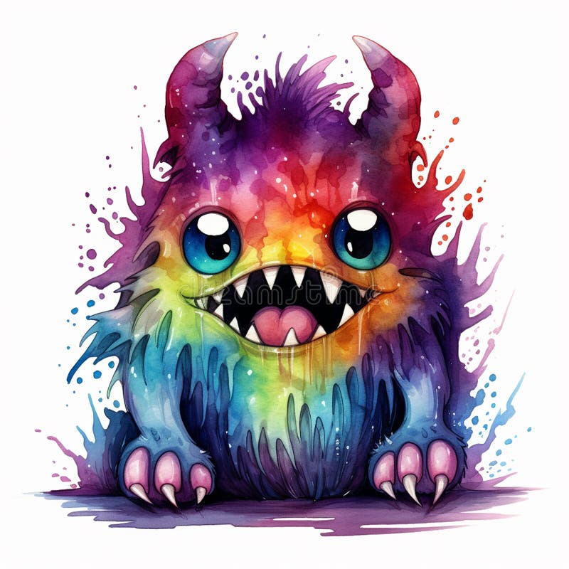 Watercolor Monster Painting Creative Fantasy Stock Illustration ...
