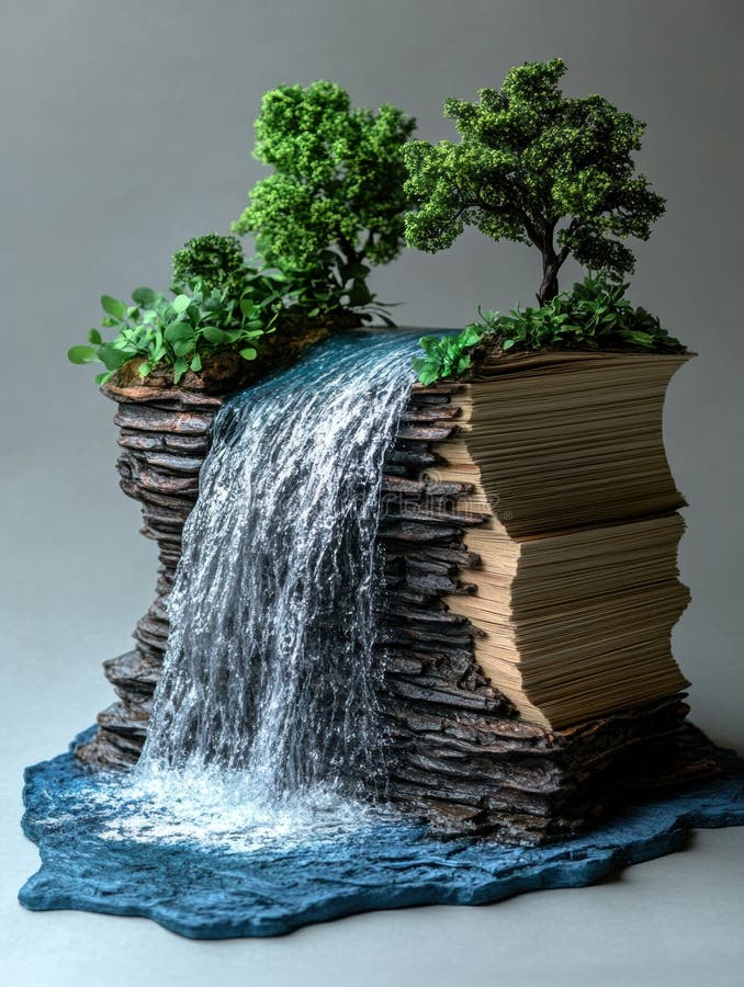 Creative Waterfall Cascading from a Book with Nature Elements ...