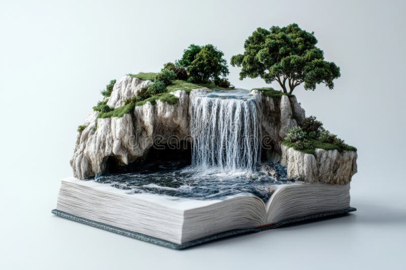 Creative Waterfall Flowing from a Book Symbolizes Nature Knowledge with ...