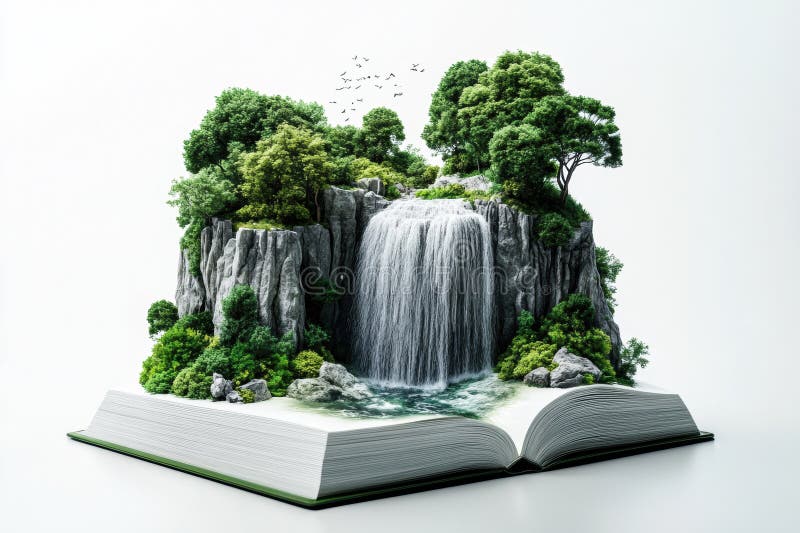 Creative Waterfall Flows from an Open Book, Blending Nature and ...