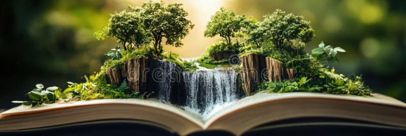 Creative Waterfall Flows from an Open Book with Pages As Cliffs and ...