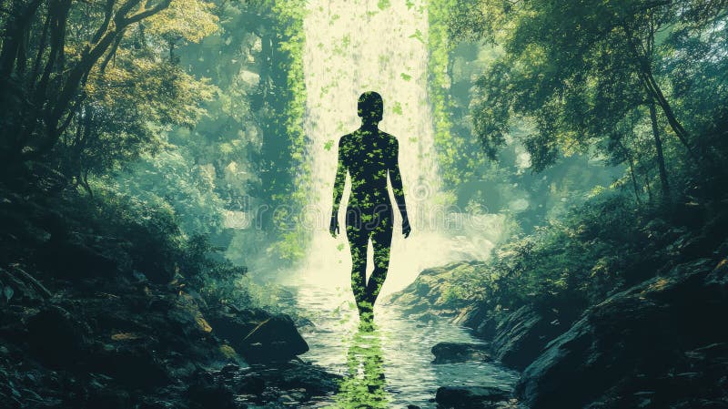 Creative Waterfall Illustration Capturing a Human Figure Walking ...